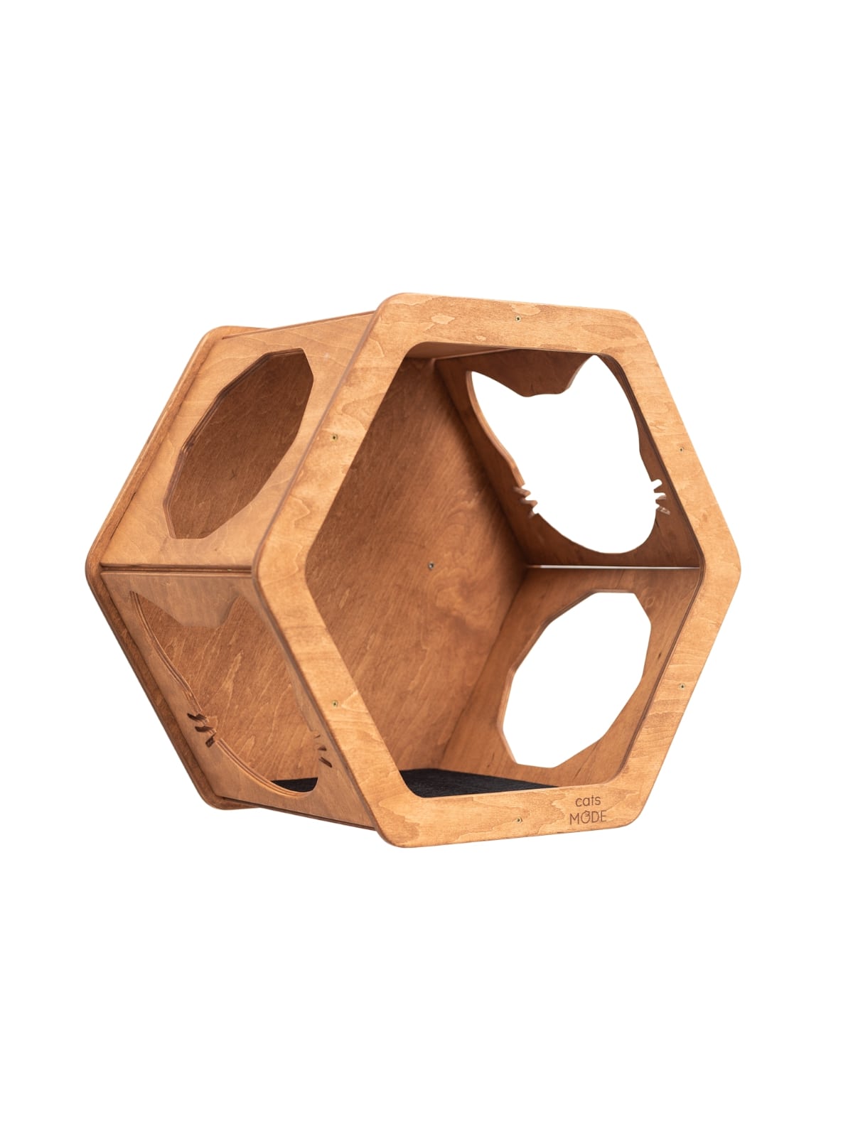 Cat Hexagon Shelf Dark Walnut CatsMode